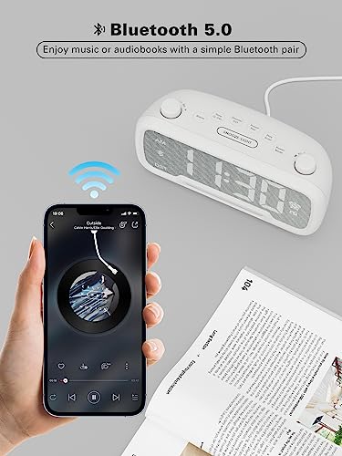 Alarm Clock with Bluetooth Speaker, FM Radio,Bedside Alarm Clock with 2 USB Chargers,Adjustable Dimmer and Volume,12/24H,Snooze,Battery Backup,Plugged in Clock Radio for Adult Kid Heavy Sleeper