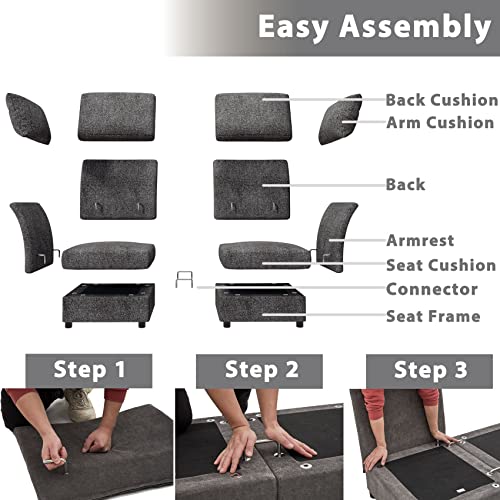 AMERLIFE Modular Sectional Couch, Convertible Sectionals, Sectional Sofa with Ottomans- U Shaped Couch with Chaise, 5 Seat Sofa Couch for Living Room, Dark Grey