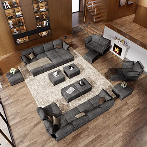 AMERLIFE Modular Sectional Couch, Convertible Sectionals, Sectional Sofa with Ottomans- U Shaped Couch with Chaise, 5 Seat Sofa Couch for Living Room, Dark Grey