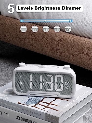 Alarm Clock with Bluetooth Speaker, FM Radio,Bedside Alarm Clock with 2 USB Chargers,Adjustable Dimmer and Volume,12/24H,Snooze,Battery Backup,Plugged in Clock Radio for Adult Kid Heavy Sleeper
