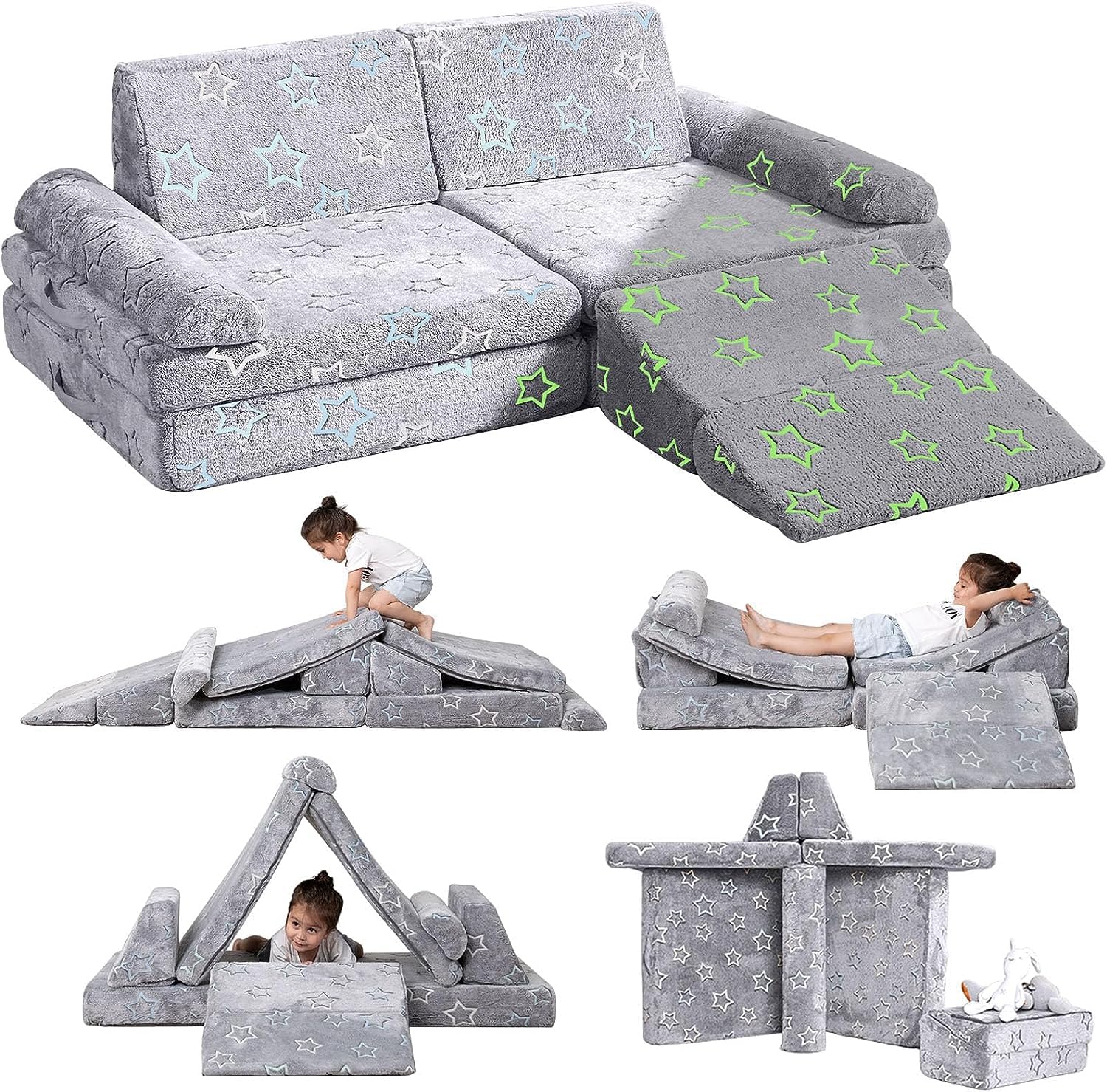 LOAOL Kids Couch Glow Toddler Couch, Modular Kids Couch for Playroom, Foam Play Couch Sofa Imaginative Playset for Boys Girls, Convertible Toddler Sofa Floor Cushion, Kids Play Couch