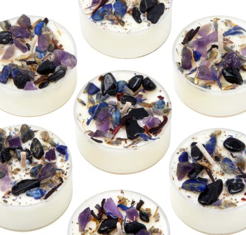 New Moon Candle by New Moon Beginnings - New Beginnings & Manifestation Candle - Dried Flower, Herb, & Crystal Candles - Aromatherapy Candles - Soy Candle - Set of 6 Tealights