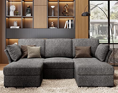 AMERLIFE Modular Sectional Couch, Convertible Sectionals, Sectional Sofa with Ottomans- U Shaped Couch with Chaise, 5 Seat Sofa Couch for Living Room, Dark Grey