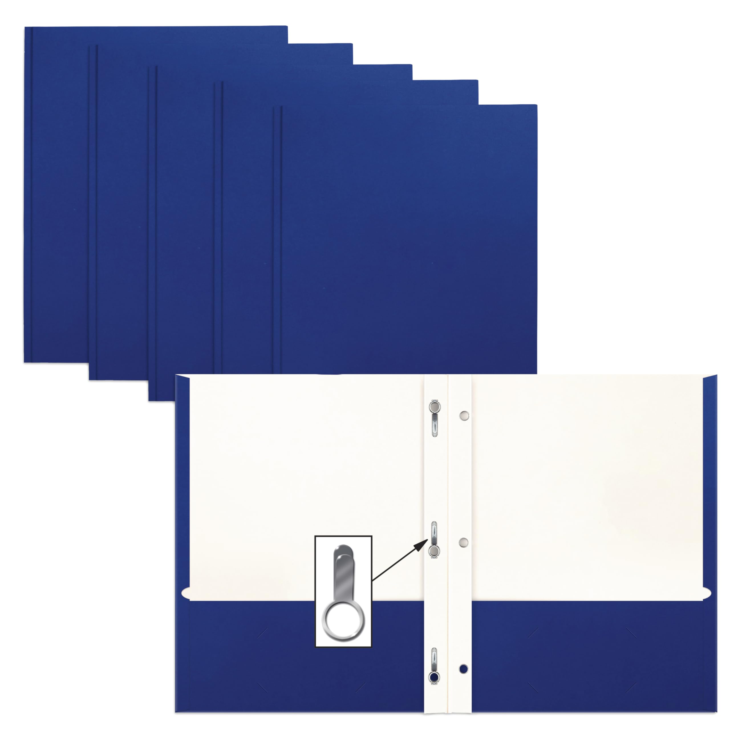 Blue Paper 2 Pocket Folders with Prongs, 50 Pack, by Better Office Products, Matte Texture, Letter Size Paper Folders, 50 Pack, with 3 Metal Prong Fastener Clips, Blue