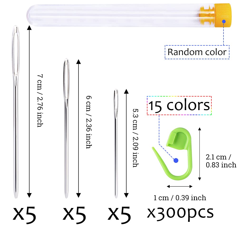 LUNARM 315 Pieces Stitch Locking Clip, Colorful Knitting Markers Crochet Clips with 15 Pieces Big Eyes Blunt Sewing Needles (2inch/2.3inch/2.7inch)
