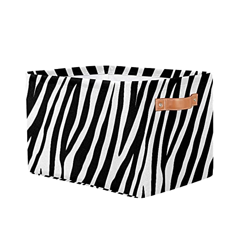 Storage Baskets Bin, Animal Zebra Skin Printed Collapsible Canvas Fabric Storage Bin Decorative Baskets Toy Organizer Rectangle Storage Boxes with Handles for Home Shelves Nursery,1Pack
