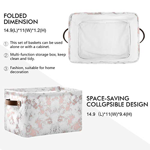 Mazeann Rose Gold Marble Storage Basket Bin Collapsible Foldable for Clothes Toys Storage Cabinets Waterproof Storage Box 15 x 11 x 9.5 inches, 2PCS