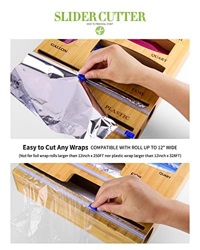Orikithem Foil and Plastic Wrap Organizer, Bag Organizer for Ziplock, 6 in 1, Included 4 Storage Plastic Bag Organizer for Kitchen Drawer, 2 Dispenser with Cutter for Foil and Plastic Compatible