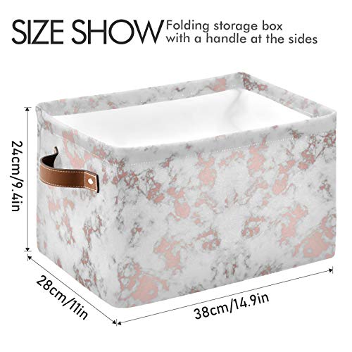 Mazeann Rose Gold Marble Storage Basket Bin Collapsible Foldable for Clothes Toys Storage Cabinets Waterproof Storage Box 15 x 11 x 9.5 inches, 2PCS