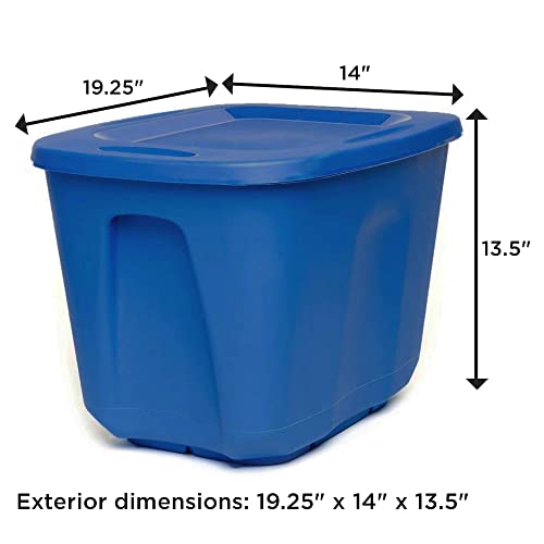 HOMZ 6610DWBLDC.04 10 Gallon Stackable and Nestable Heavy Duty Plastic Storage Container with 4 Way Handles, Capri Blue, (4 Pack)