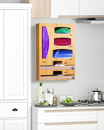 Orikithem Foil and Plastic Wrap Organizer, Bag Organizer for Ziplock, 6 in 1, Included 4 Storage Plastic Bag Organizer for Kitchen Drawer, 2 Dispenser with Cutter for Foil and Plastic Compatible