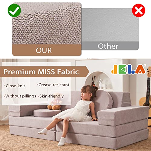 jela Kids Couch 10PCS Luxury, Floor Couch Floor Sofa Modular Furniture for Adults, Playhouse Play Set for Toddlers Babies, Modular Foam Play Couch, Modular Sectional Sofa (Classic, Taupe)