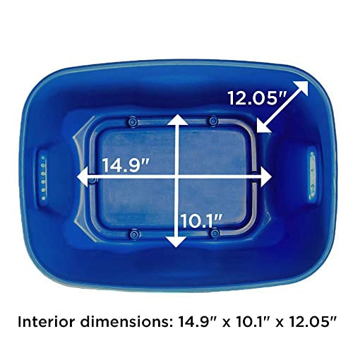 HOMZ 6610DWBLDC.04 10 Gallon Stackable and Nestable Heavy Duty Plastic Storage Container with 4 Way Handles, Capri Blue, (4 Pack)