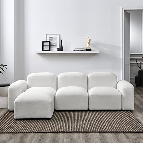 Melpomene Convertible Modular Sectional Sofa,Modern Minimalist 94.5" DIY L Shaped Reversible Loop Yarn Sofa Couch for Living Room,Apartment,Office(Ivory)