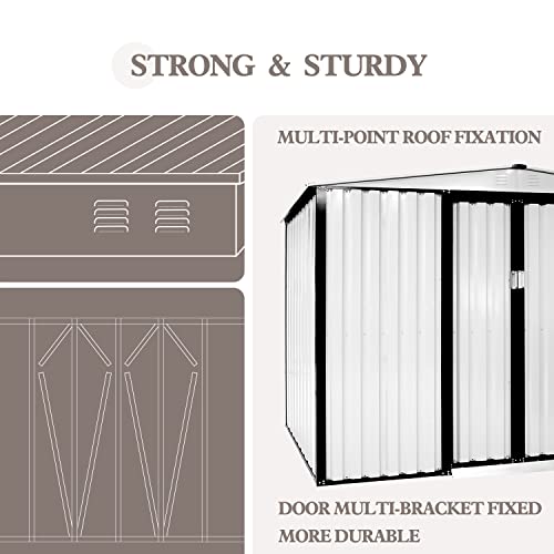 SOLAURA 8'x6' Outdoor Vented Storage Shed Garden Backyard Tool Steel Cabin (White)