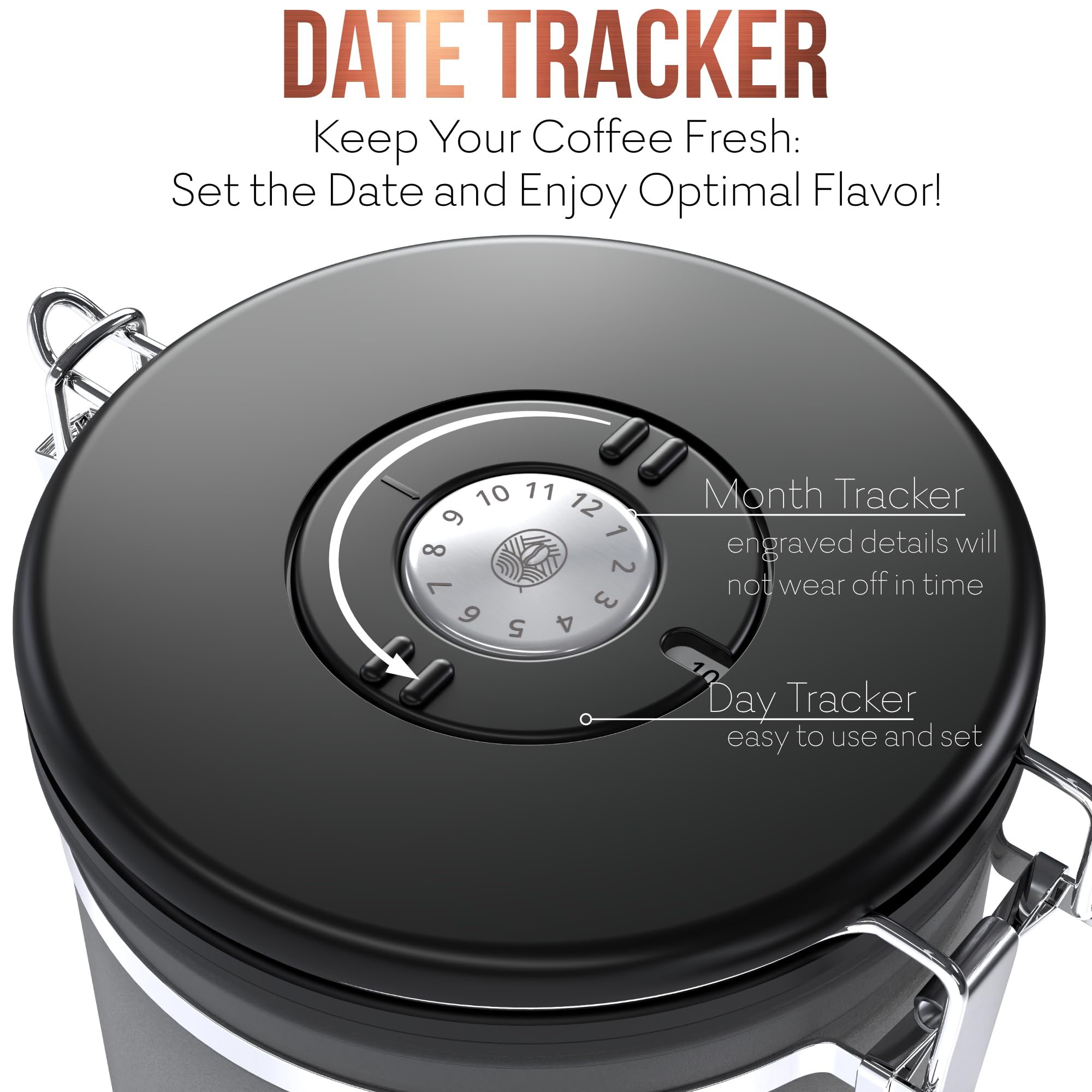 Extra Large 38oz Beans / 35oz Grounds Coffee Canister - Coffee Storage Container Tea Flour, Airtight Stainless Steel with Date Dial Release Valve Spoon