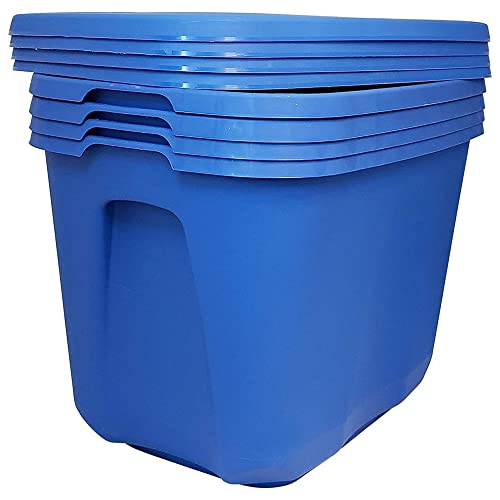 HOMZ 6610DWBLDC.04 10 Gallon Stackable and Nestable Heavy Duty Plastic Storage Container with 4 Way Handles, Capri Blue, (4 Pack)
