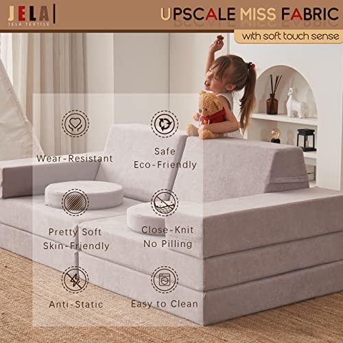 jela Kids Couch 10PCS Luxury, Floor Couch Floor Sofa Modular Furniture for Adults, Playhouse Play Set for Toddlers Babies, Modular Foam Play Couch, Modular Sectional Sofa (Classic, Taupe)