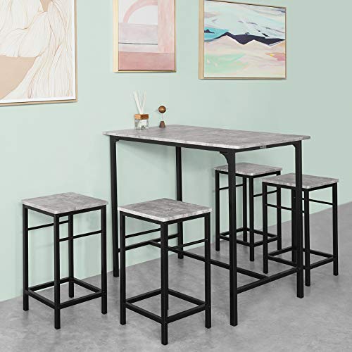 Haotian OGT11-HG, 5 Piece Dining Set, Dining Table with 4 Stools, Home Kitchen Breakfast Table, Bar Table Set, Bar Table with 4 Bar Stools, Kitchen Counter with Bar Chairs (Grey)