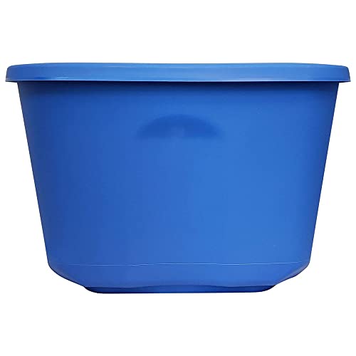 HOMZ 6610DWBLDC.04 10 Gallon Stackable and Nestable Heavy Duty Plastic Storage Container with 4 Way Handles, Capri Blue, (4 Pack)