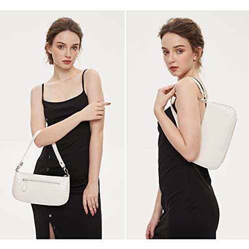 Shoulder Bag White Purse Y2k Purses Classic Crocodile Pattern Clutch Purses with Zipper 90s Trendy Tote Handbags for women
