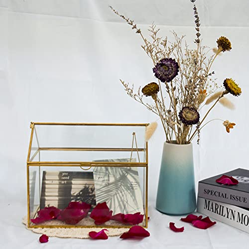YIMORENCE V Gold Wedding Glass Card Box β Large Wedding Card Holder Gold Handmade Brass Vintage House Shape with Lid (House Gold)
