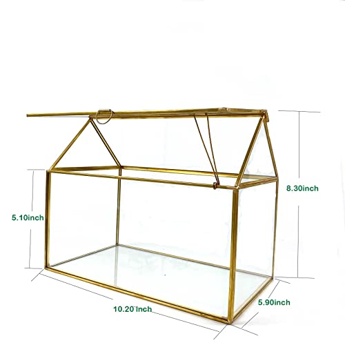 YIMORENCE V Gold Wedding Glass Card Box β Large Wedding Card Holder Gold Handmade Brass Vintage House Shape with Lid (House Gold)