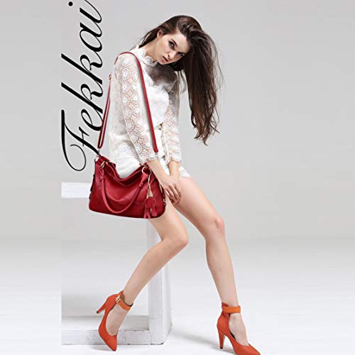 2022 Women's Tote Shoulder Bag Purses and Handbag for Women Satchel Shoulder Bags Handle Bag Leather tassel(Red)