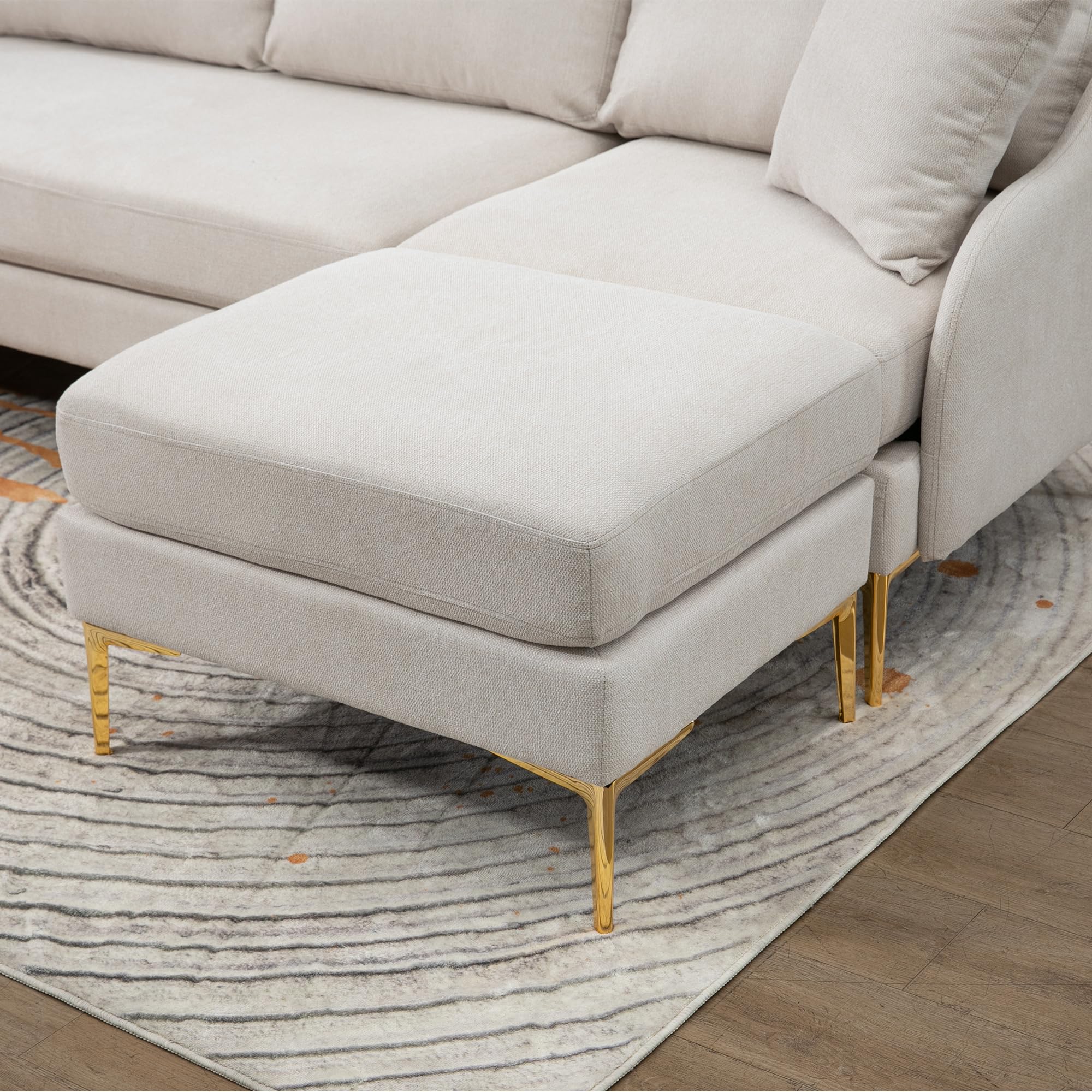Eafurn Reversible Modular Sectional Sofa w/Chaise Lounge and Movable Ottoman,L Shaped 4-Seater Convertible Corner Couch Comfy Upholstered Sofa & Couch with Curved Armrest and 2 Throw Pillows