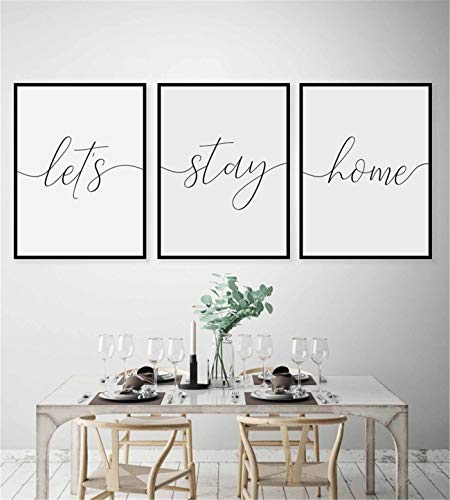 NATVVA Minimalist Large Canvas 3 Pieces Let's Stay Home Poster Motivational Wall Art Painting Family Quote Pictures Gifts Artwork for Office Home Decor Framed Ready to Hang