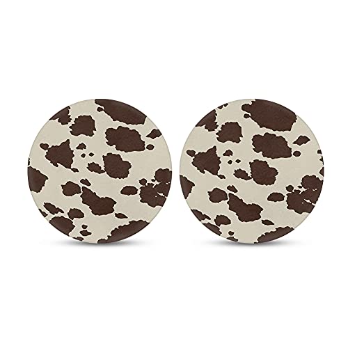 POLERO Brown Cow Print Car Coasters 2pcs Cup Holder Coasters Non Slip Auto Interior Accessories Kitchen Table Coaster Mats