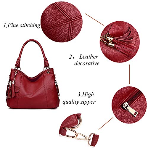 2022 Women's Tote Shoulder Bag Purses and Handbag for Women Satchel Shoulder Bags Handle Bag Leather tassel(Red)