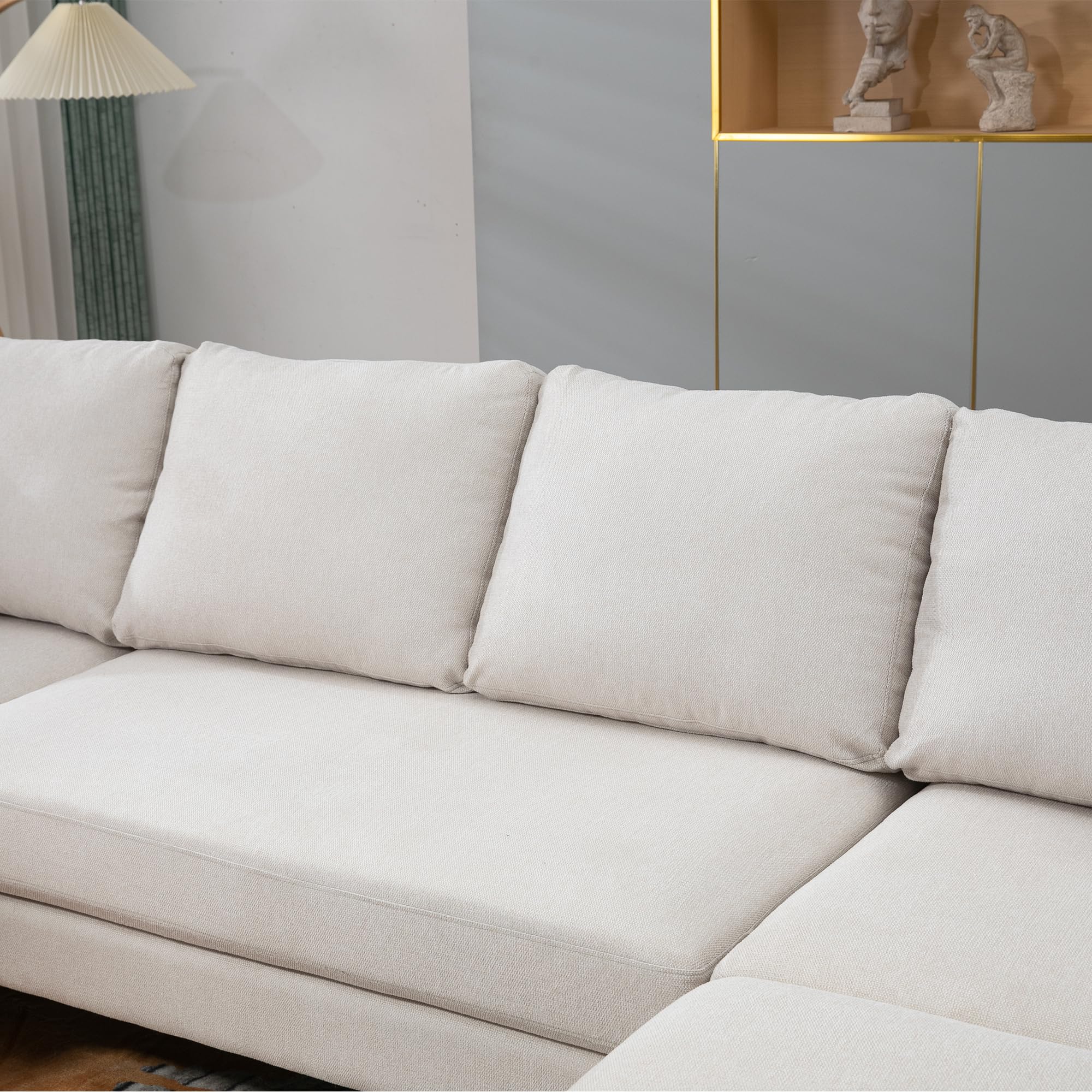 Eafurn Reversible Modular Sectional Sofa w/Chaise Lounge and Movable Ottoman,L Shaped 4-Seater Convertible Corner Couch Comfy Upholstered Sofa & Couch with Curved Armrest and 2 Throw Pillows