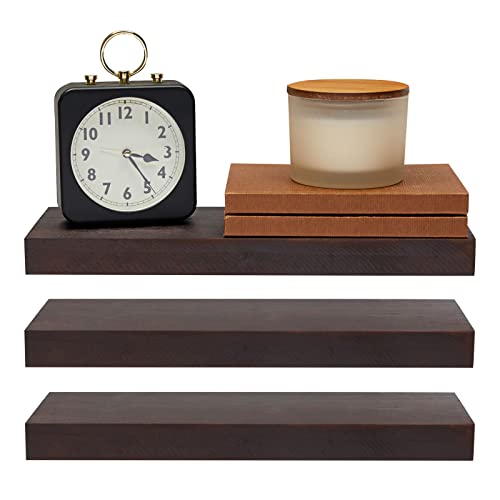 Farmlyn Creek Set of 3 Dark Brown Wooden Floating Shelf for Nursery, Office, Bedrooms, Space Saving (15.7 x 5.5 x 1.5 in)