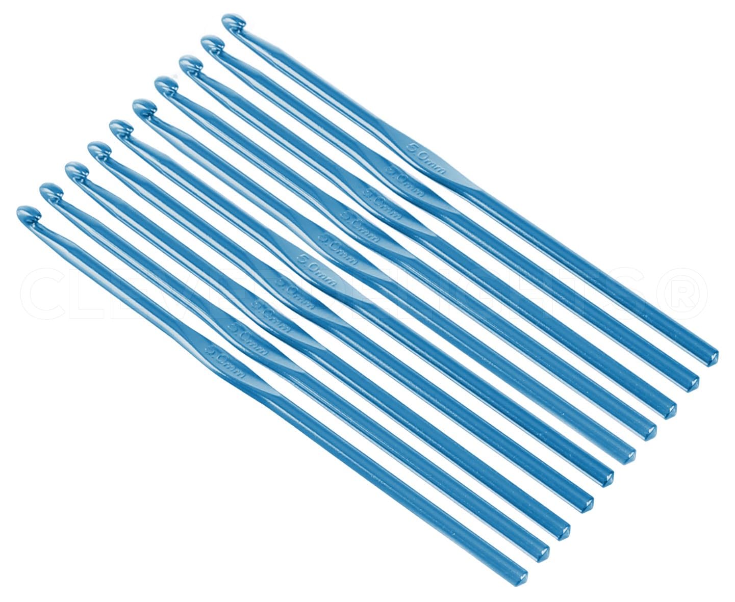 10 Pack - CleverDelights Size H (Size 8) Aluminum Crochet Hooks - 6" Length - 5mm Diameter - Knitting