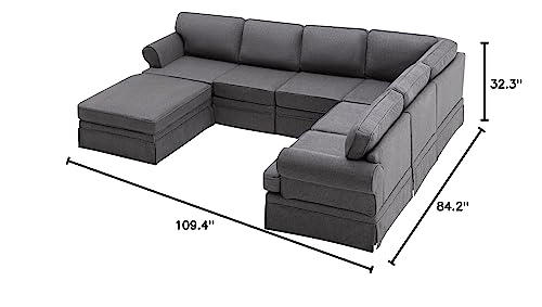 Evedy Modern Upholstered Fabric Modular Sectional Sofa, L-Shaped Couch with Removable Ottoman for Living Room, Bedroom or Office, Dark Gray c