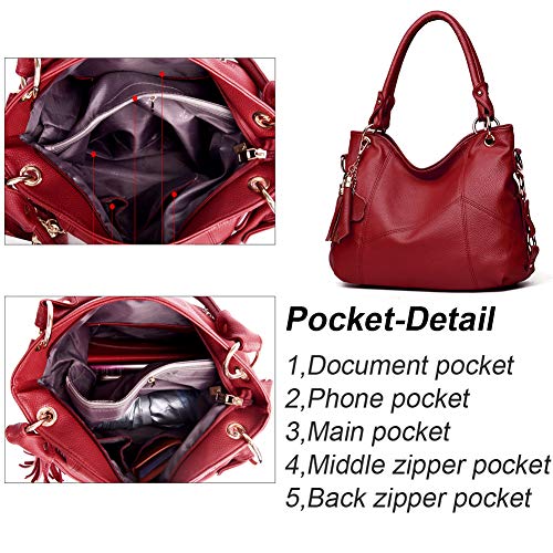 2022 Women's Tote Shoulder Bag Purses and Handbag for Women Satchel Shoulder Bags Handle Bag Leather tassel(Red)