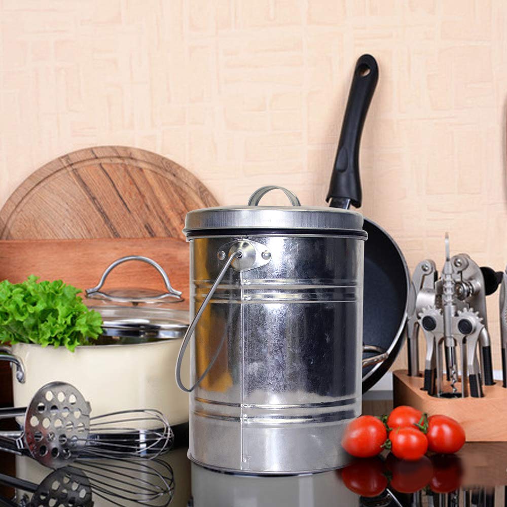 Kitchen Compost Bin Stainless Steel Gallon Kitchen Countertop Trash Bucket for Food Scraps Waste Pail with Inner Composter