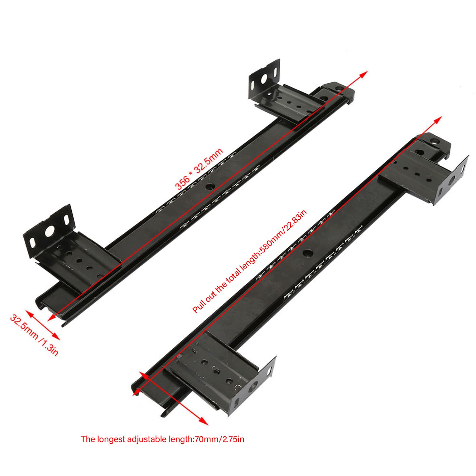 2Pcs 22 Inch Keyboard Slide Drawer Slide Thickened Cold Rolled Steel Computer Drawer Tray Accessories Computer Desk Keyboard Slide Rail Bracket(Black)