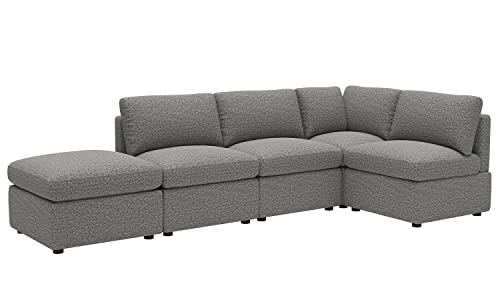 FDW Modular Sectional Sofa Couch,L Shaped Sofa Couch Convertible Sofa 4-Seat Sofa with Ottoman for Living Room Bedroom Office,Gray