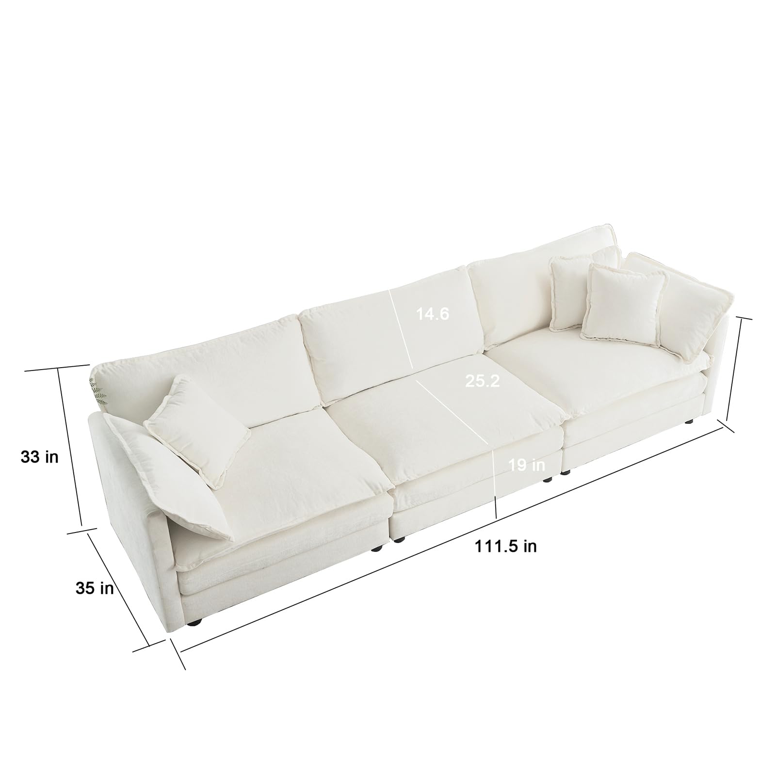 Neylory Oversized Modular Sectional Chenille Fabric Sofa Set,Extra Deep Seat Cloud Couch, Modular Sectional Couch,115 inch Width,3 Seat Modular Sofa Beige