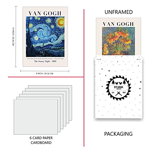 Sylvana Workshop - Van Gogh Posters and Prints Wall Art, UNFRAMED(Set of 6 Wall Decor), Fine Art Posters Prints, The Starry Night, Art Prints, Famous Posters, Famous Prints, Van Gogh Decorations⦠(8"x10")