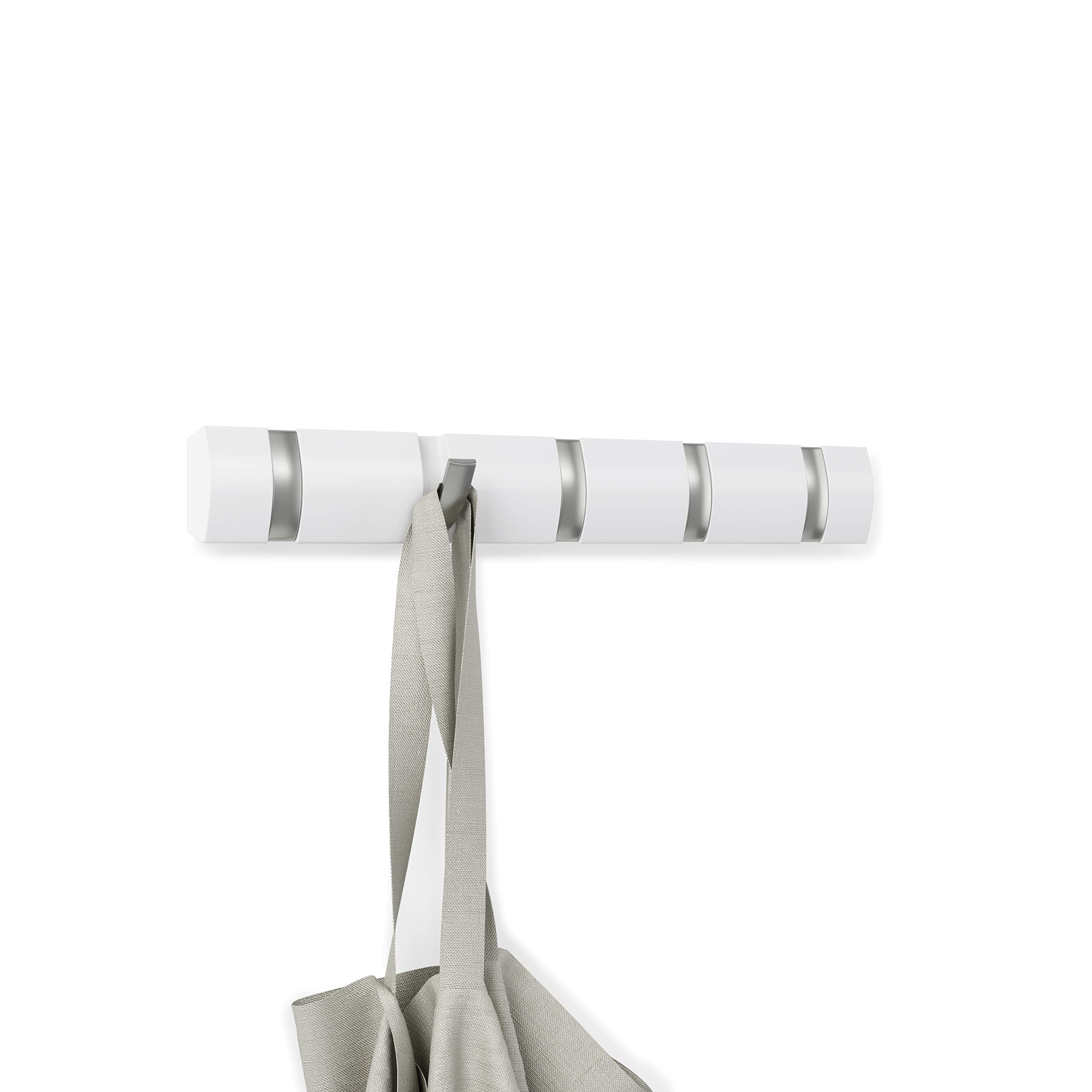 Umbra Flip Wall Mounted Floating Rack â Modern, Sleek, Space-Saving Hanger with Retractable Hooks to Hang Coats, Scarves, Purses and More, 5, White