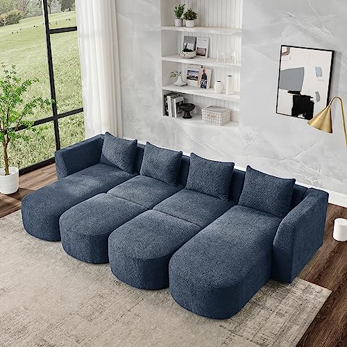 Reversible DIY Modular Sectional Sofa Free Combination U Shape Corner Sofá Upholstered Cloud Deep Couch Convertible to Sleeper Sofabed with 2 Single Seats, Chaises and Ottomans for Living Room