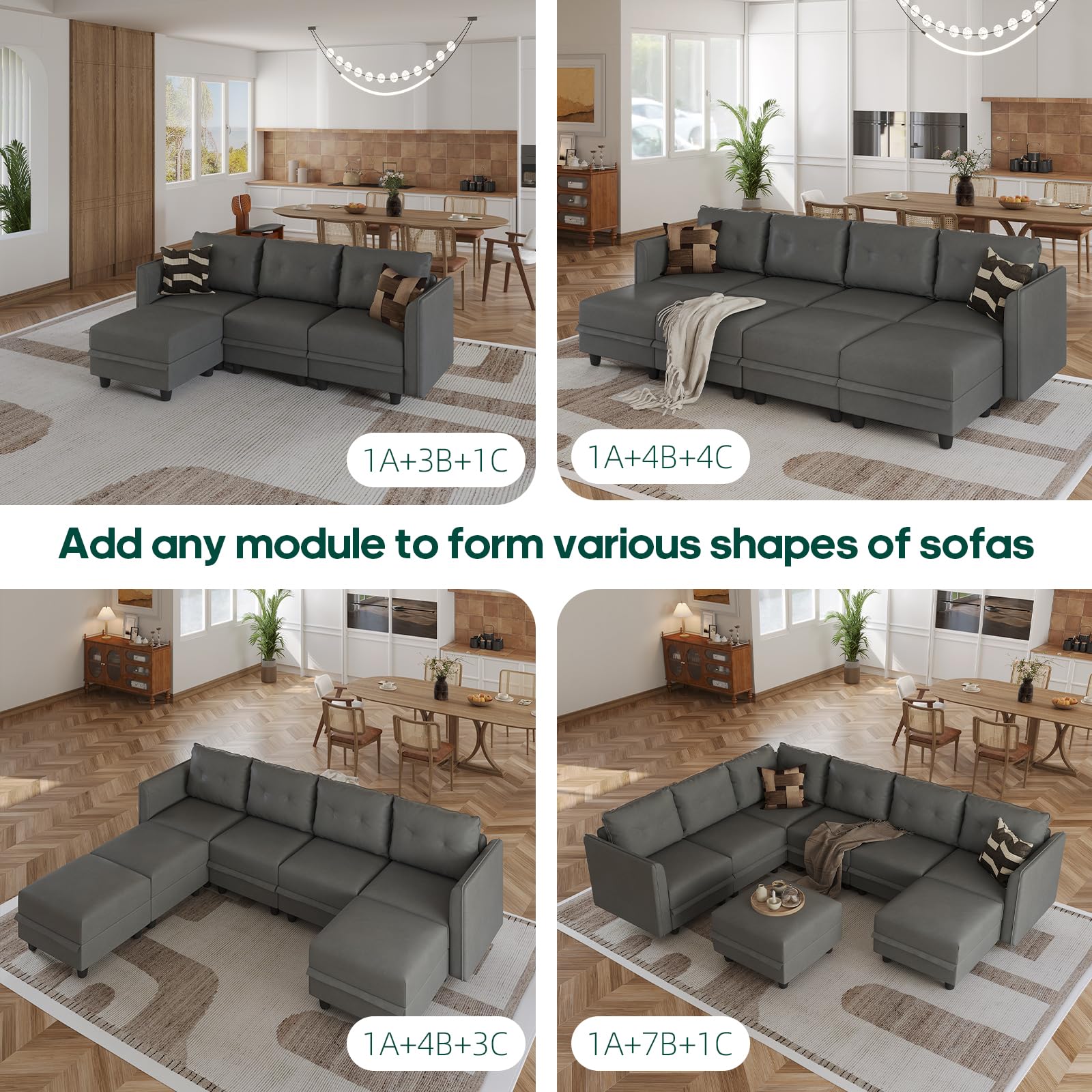 LLappuil Storage Ottoman Module Square Footrest for Modular Sectional Sofa Seat Cube, Faux Leather Fabic Foot Stool (Dark Grey)