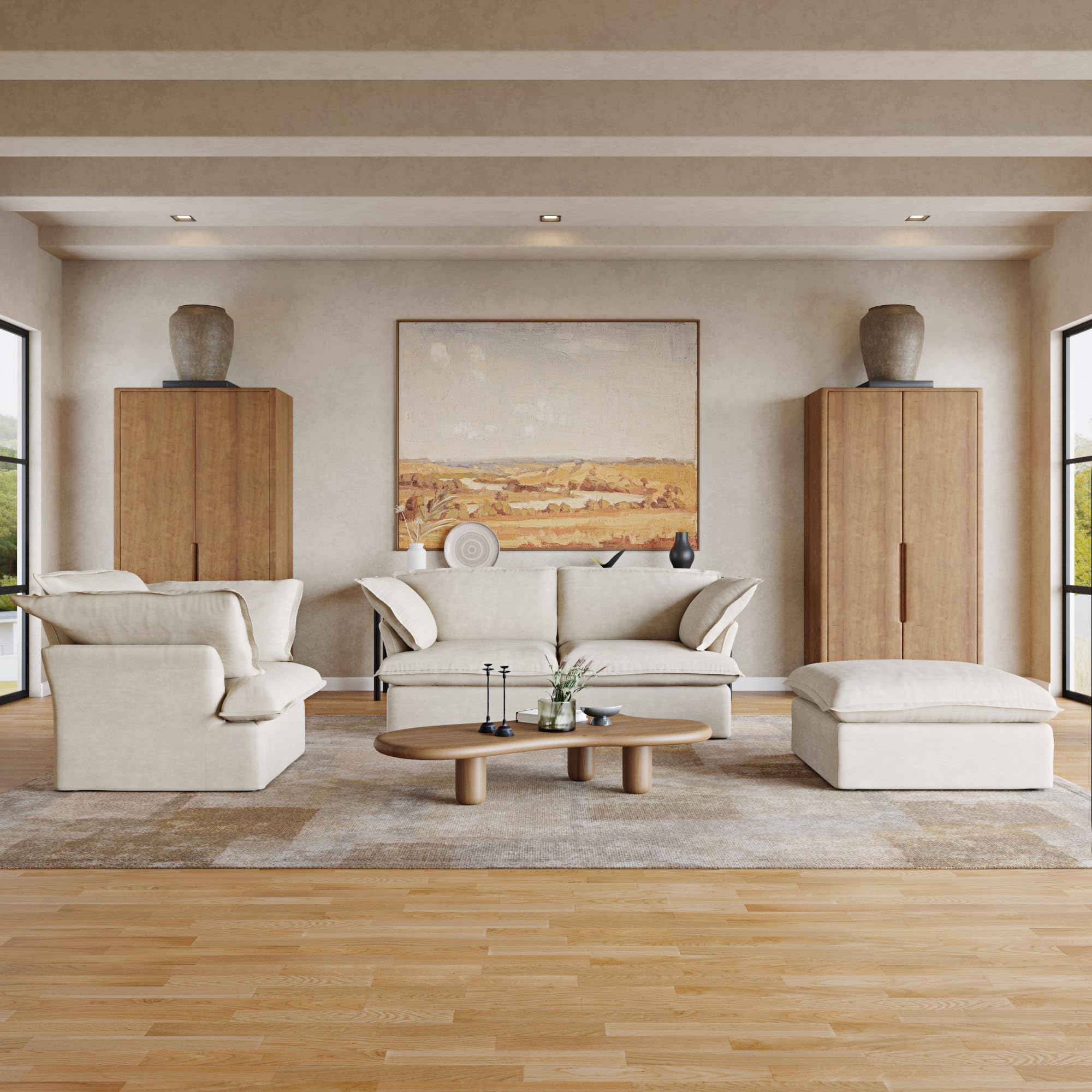 MGH Modular Sectional Sofa with Thick Cushion, 2-Seat Modern Comfy Cloud Couch,Minimalist LoveSeat Deep Seat Couches for Living Room and Apartment(Beige,2Seater)