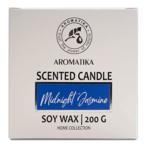 Scented Candle Midnight Jasmine - Soywax Candle with Essential Oil - Glass Candle Gift - Aromatherapy Candle - Up to 45 Hours Burn Time - Soy Wax Candles - Home Scented Candles