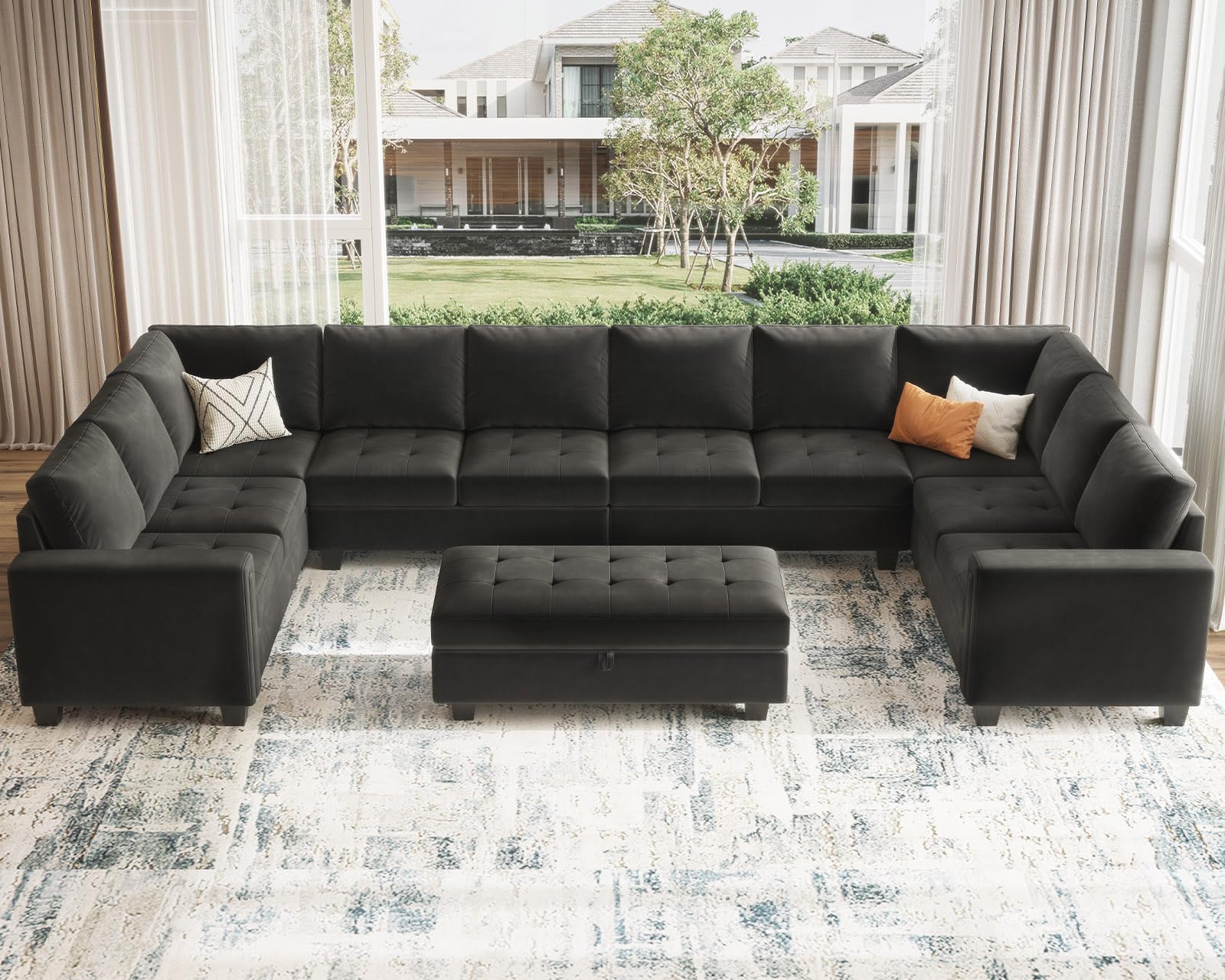 Belffin Oversized Velvet U Shaped Sectional Sofa Set Modular Sectional Sofa Set Convertible Sectional Sofa Couch with Storage Ottoman Corner Modular Sofa Couch Grey