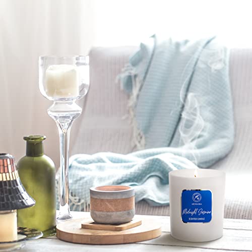 Scented Candle Midnight Jasmine - Soywax Candle with Essential Oil - Glass Candle Gift - Aromatherapy Candle - Up to 45 Hours Burn Time - Soy Wax Candles - Home Scented Candles