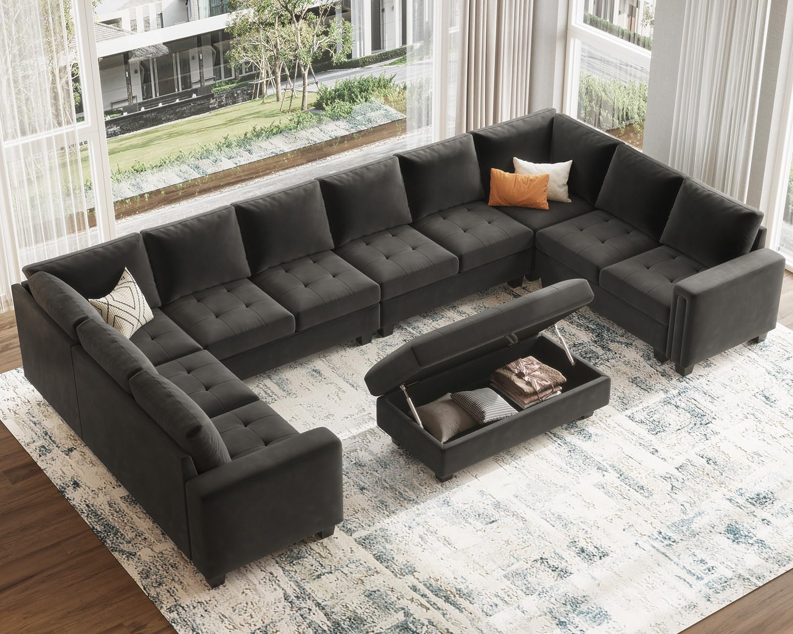 Belffin Oversized Velvet U Shaped Sectional Sofa Set Modular Sectional Sofa Set Convertible Sectional Sofa Couch with Storage Ottoman Corner Modular Sofa Couch Grey
